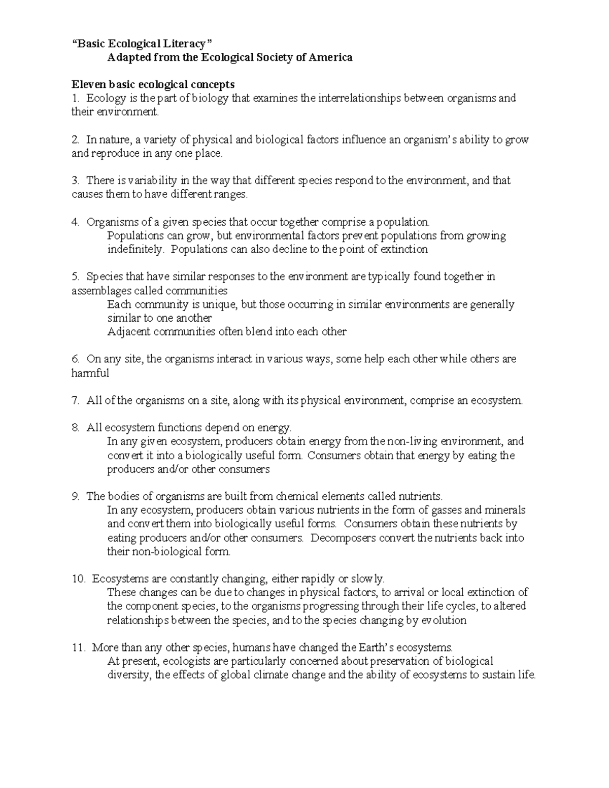 Basic Ecological Concepts: Key Principles in Ecology (BIO 101) - Studocu