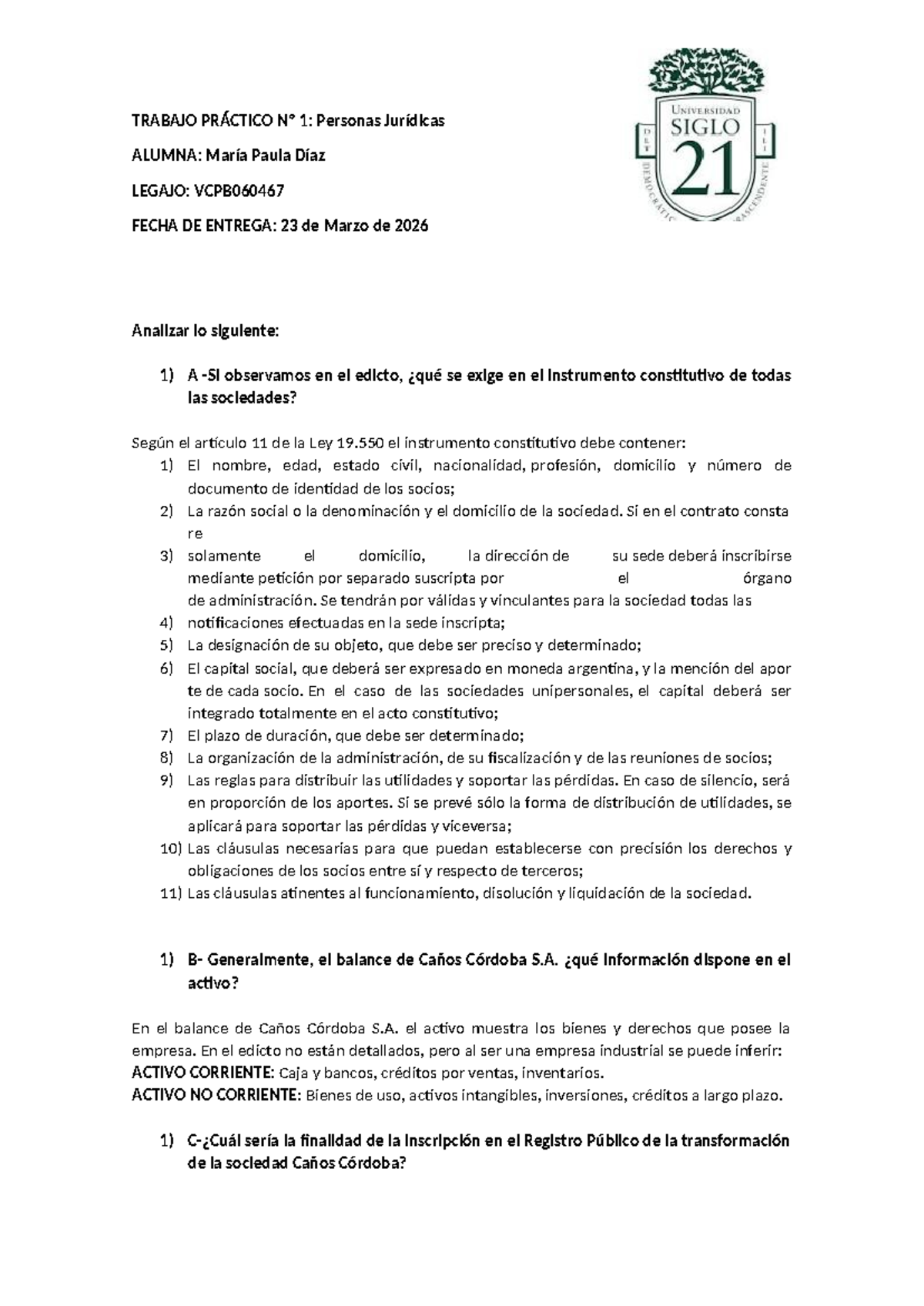 TP Nº1: Análisis de Personas Jurídicas y Transformación de SRL a SA ...