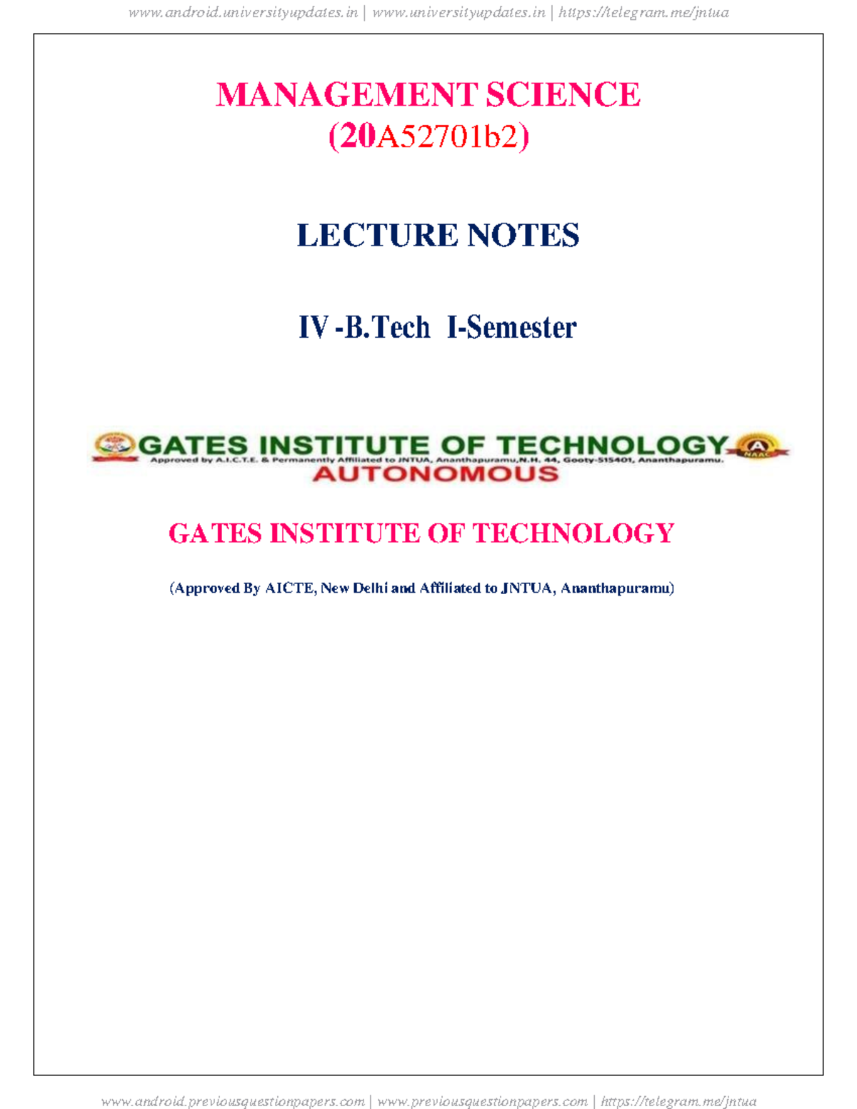 Jntua Management Science Notes - R20 - MANAGEMENT SCIENCE (20A52701b2 ...