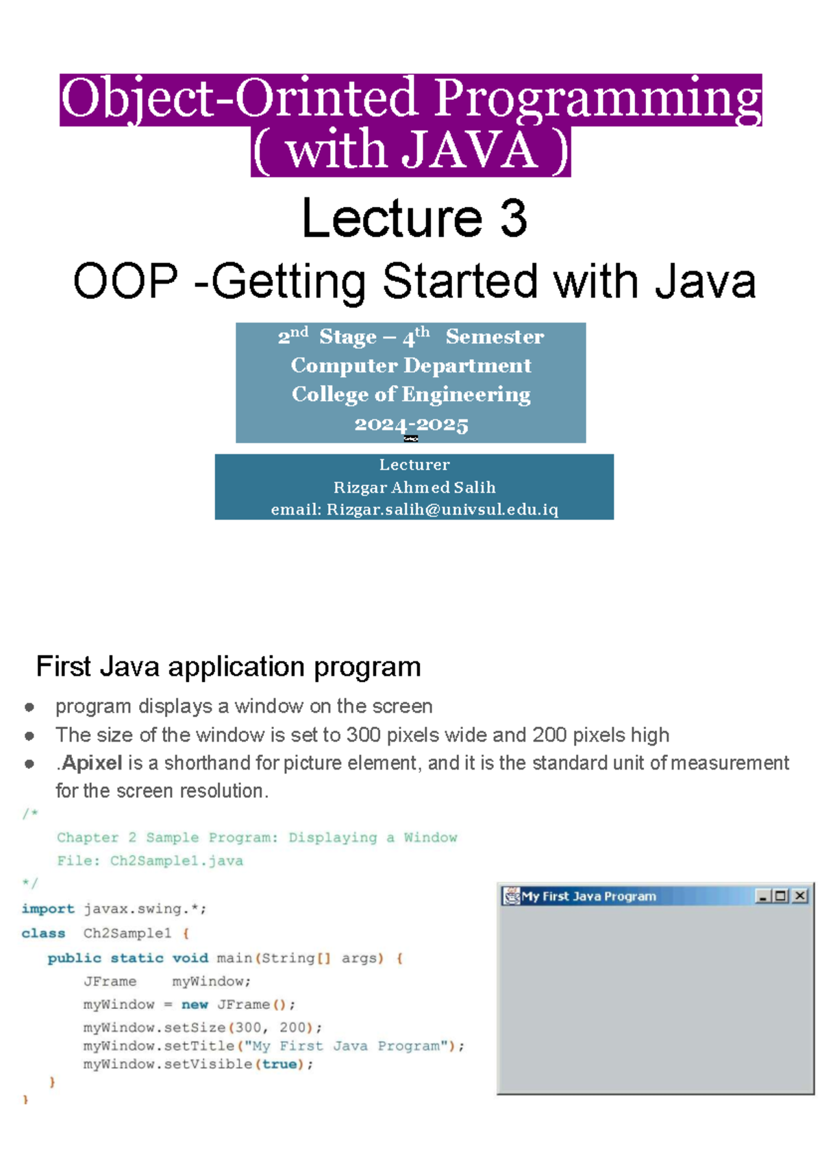 CS101 - Lecture 3: Introduction to OOP with Java - Studocu