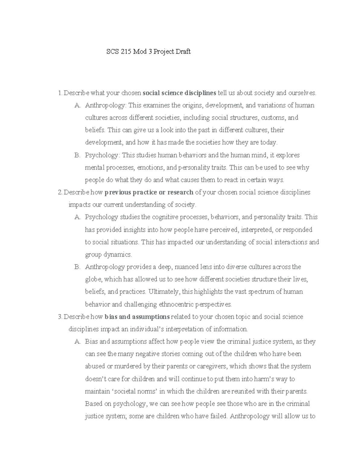 SCS 215 Mod 3 Project Draft: Insights from Anthropology & Psychology ...