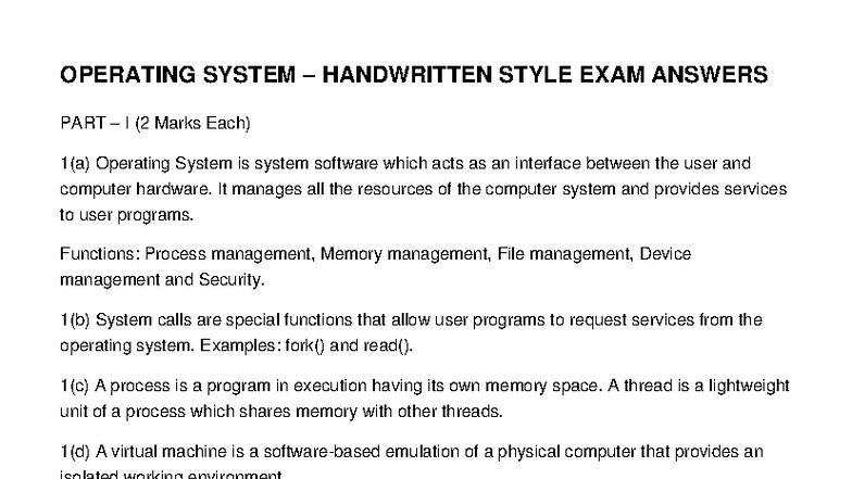 OS 101 Final Exam Handwritten Answers Part I & II - Studocu