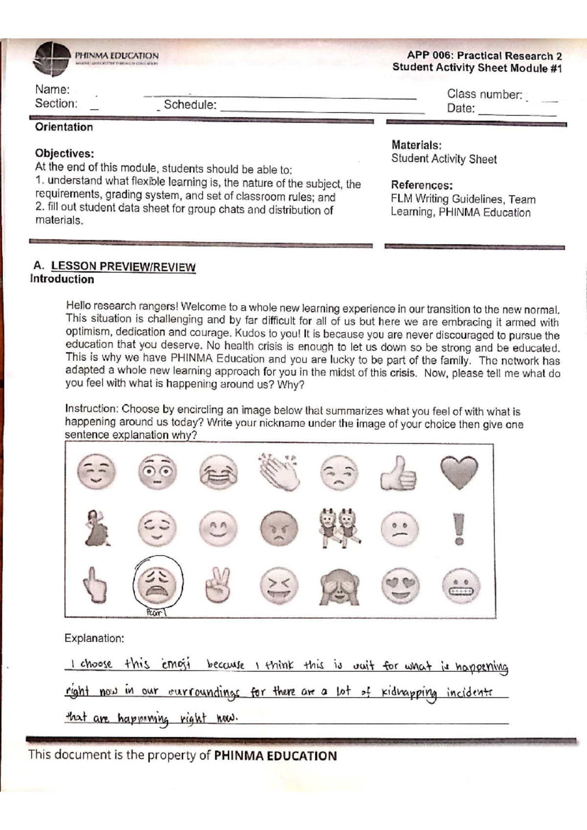 PHINMA EDUCATION APP 006: Practical Research 2 Student Activity Sheet ...