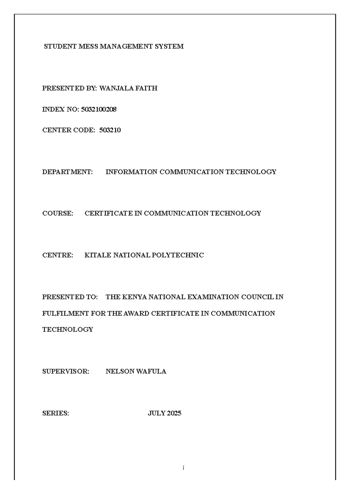 Mess Management System Project Report - Certificate in Communication ...