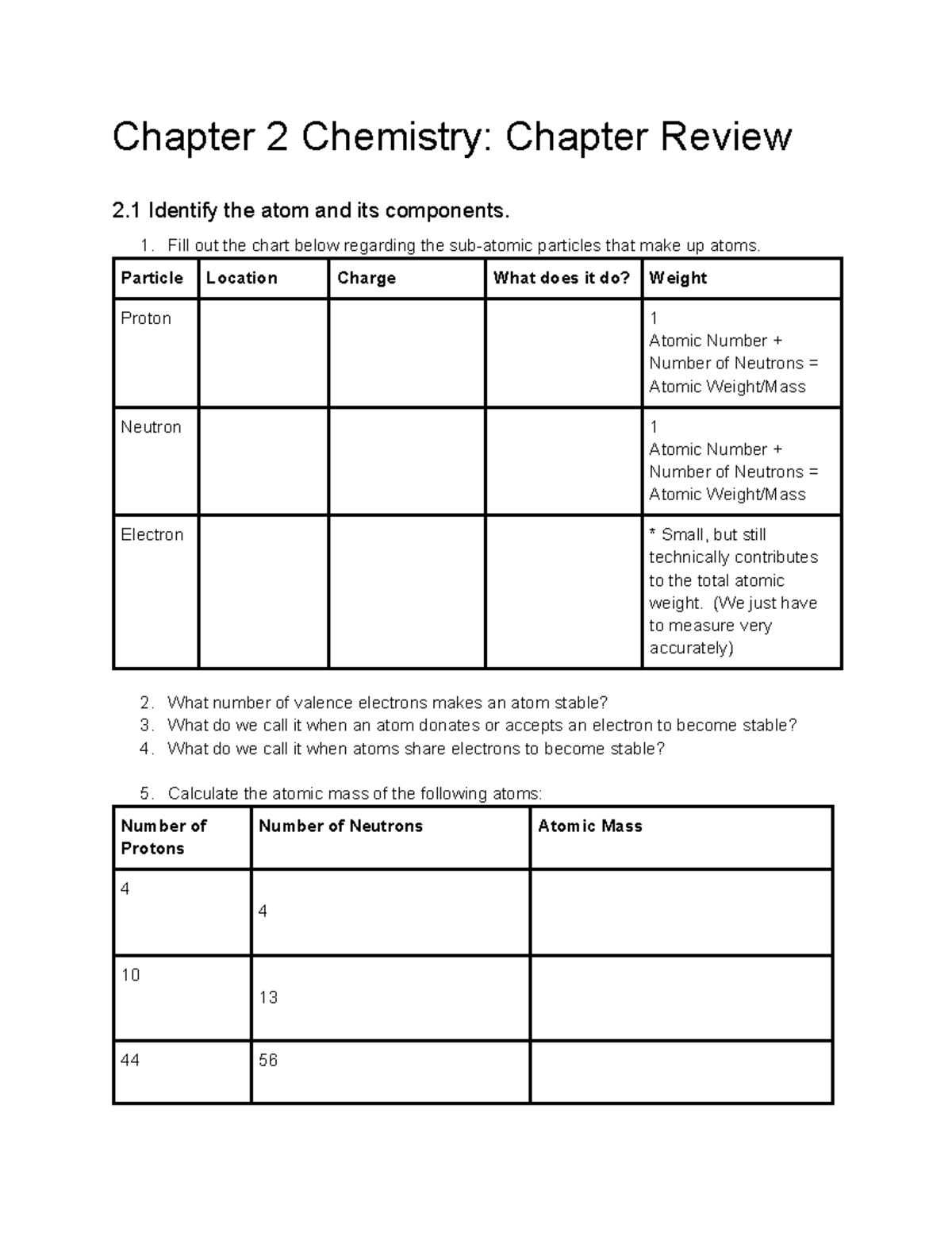 Chemistry 101: Chapter 2 Guided Notes on Atoms and Molecules - Studocu
