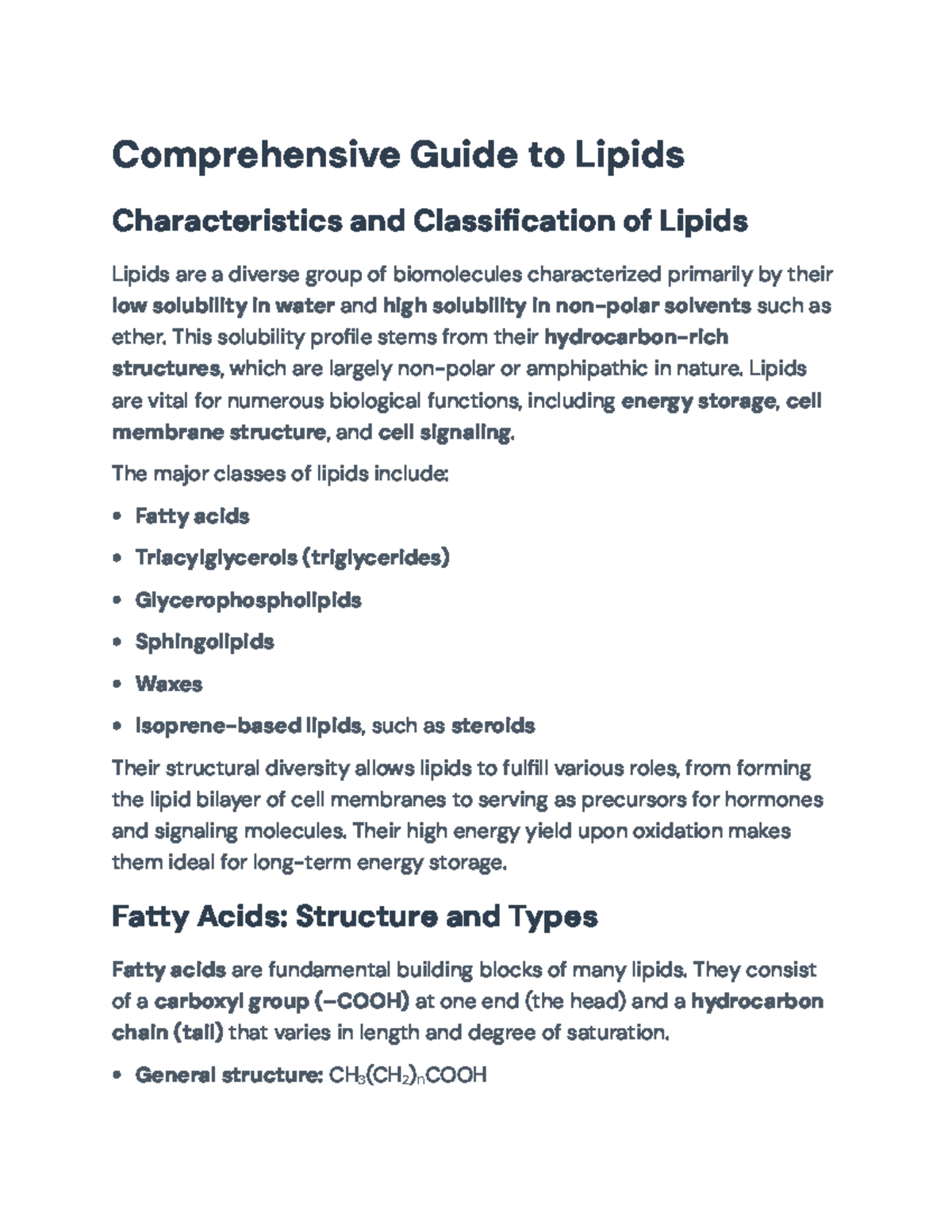 Comprehensive Overview of Lipids: Structures, Types, and Functions ...