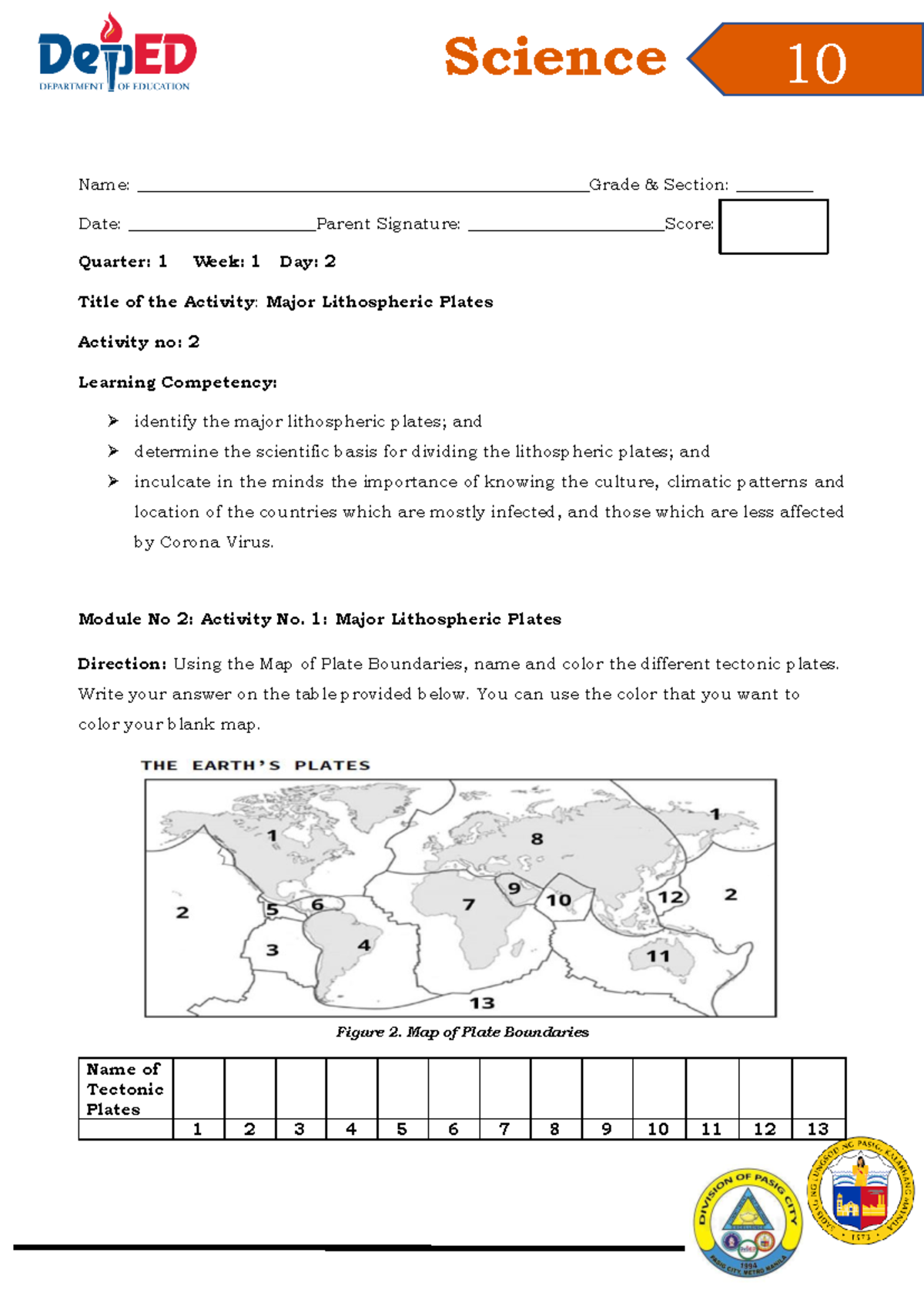Science 10 - Q1 - Major Lithospheric Plates Activity - Studocu