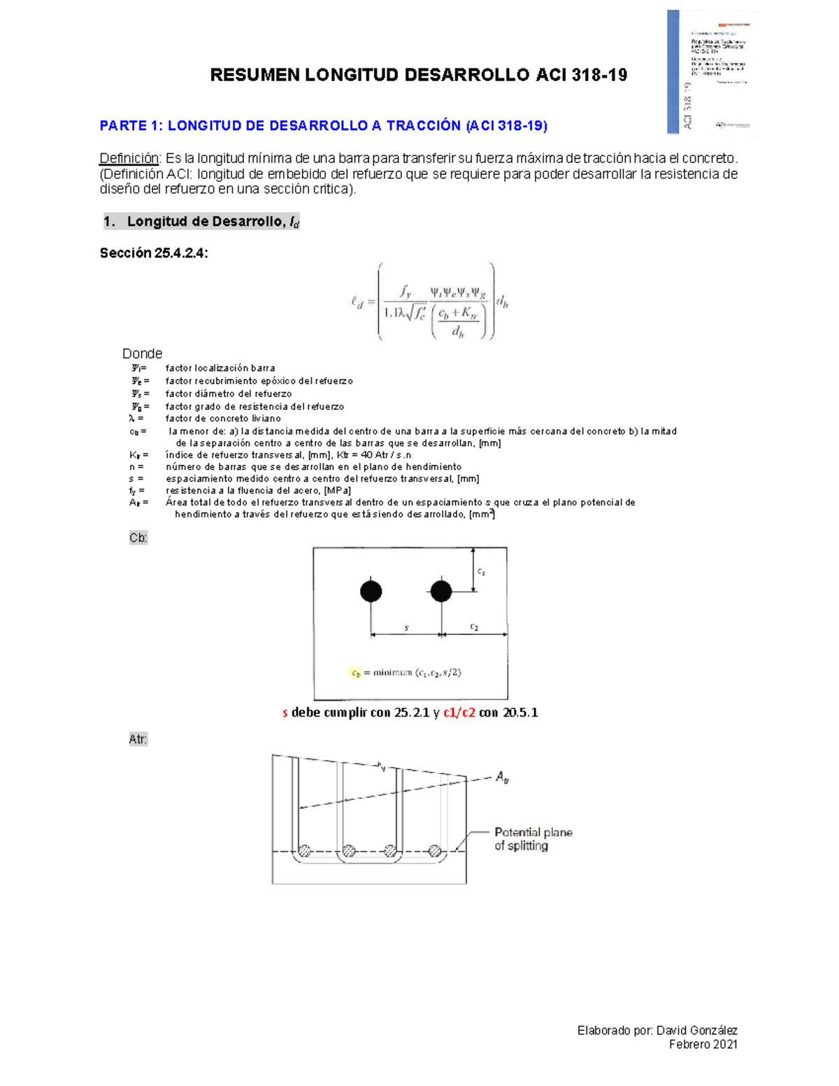 Longitud de Desarrollo ACI 318: Resumen y Cálculos Importantes - Studocu