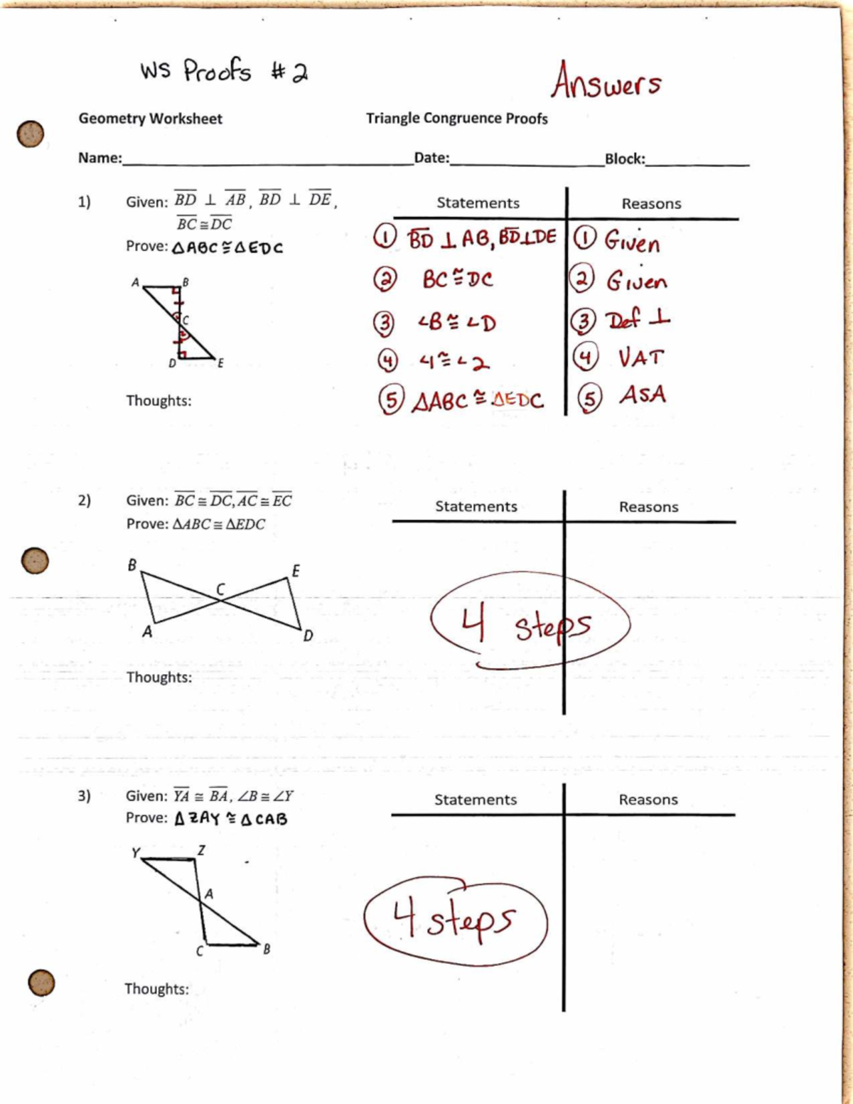 G Answers WS Proofs 2 - Ws Procfs #a Ansuwers Geometry Worksheet ...