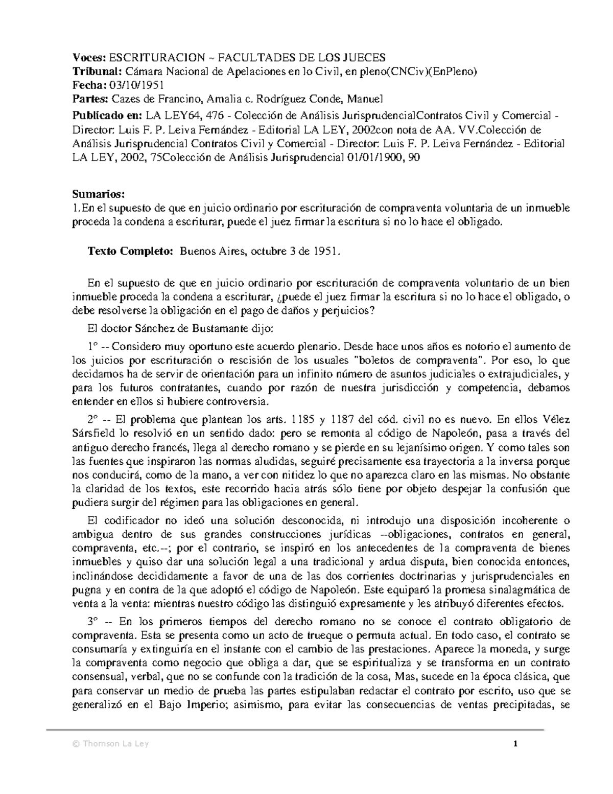 Voces: Análisis de la Jurisprudencia sobre Escrituración de Contratos ...