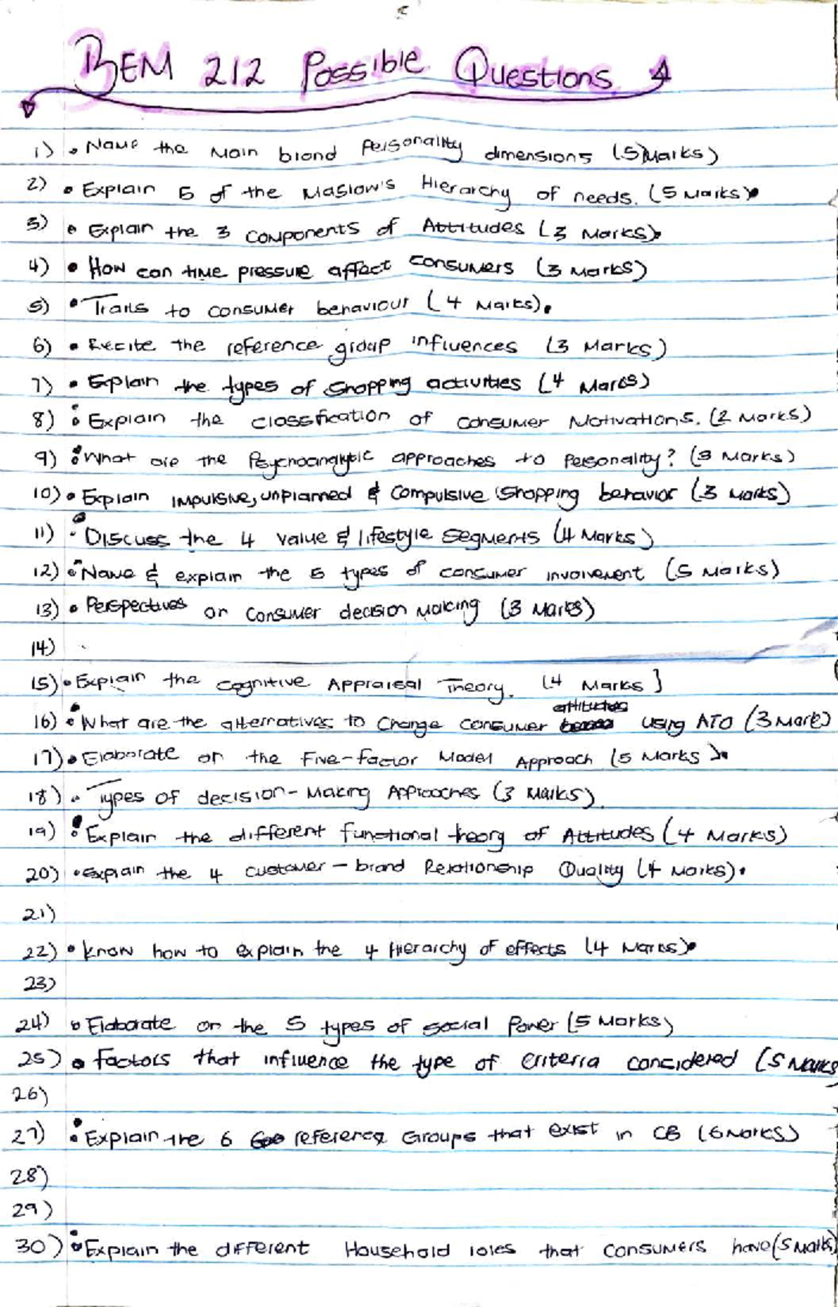 BEM 212 Practice Questions on Consumer Behavior Concepts - Studocu