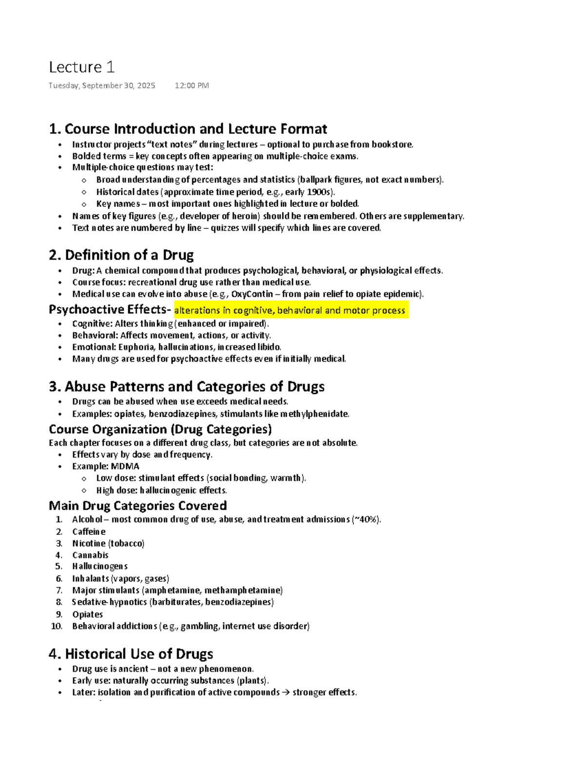 Lecture 1: Introduction to Drug Use and Abuse Patterns (2020) - Studocu