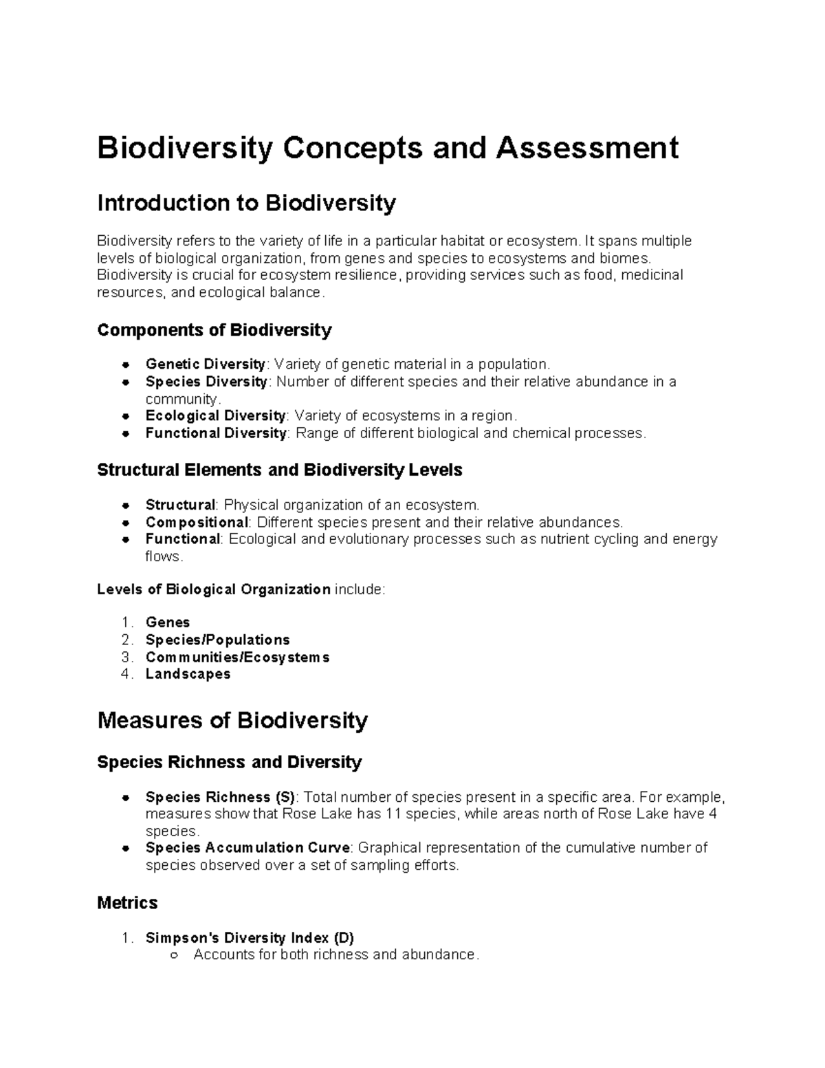 Conservation Exam - Final Review: Biodiversity and Ecosystem Strategies ...
