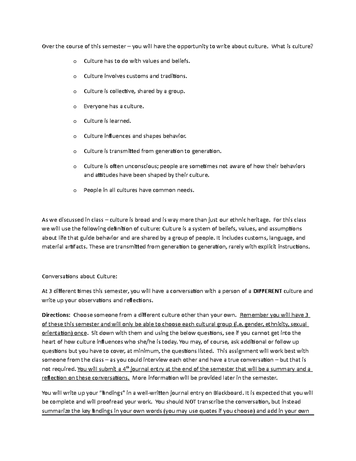 Cultural Conversations Journal Assignments: Insights & Reflections ...