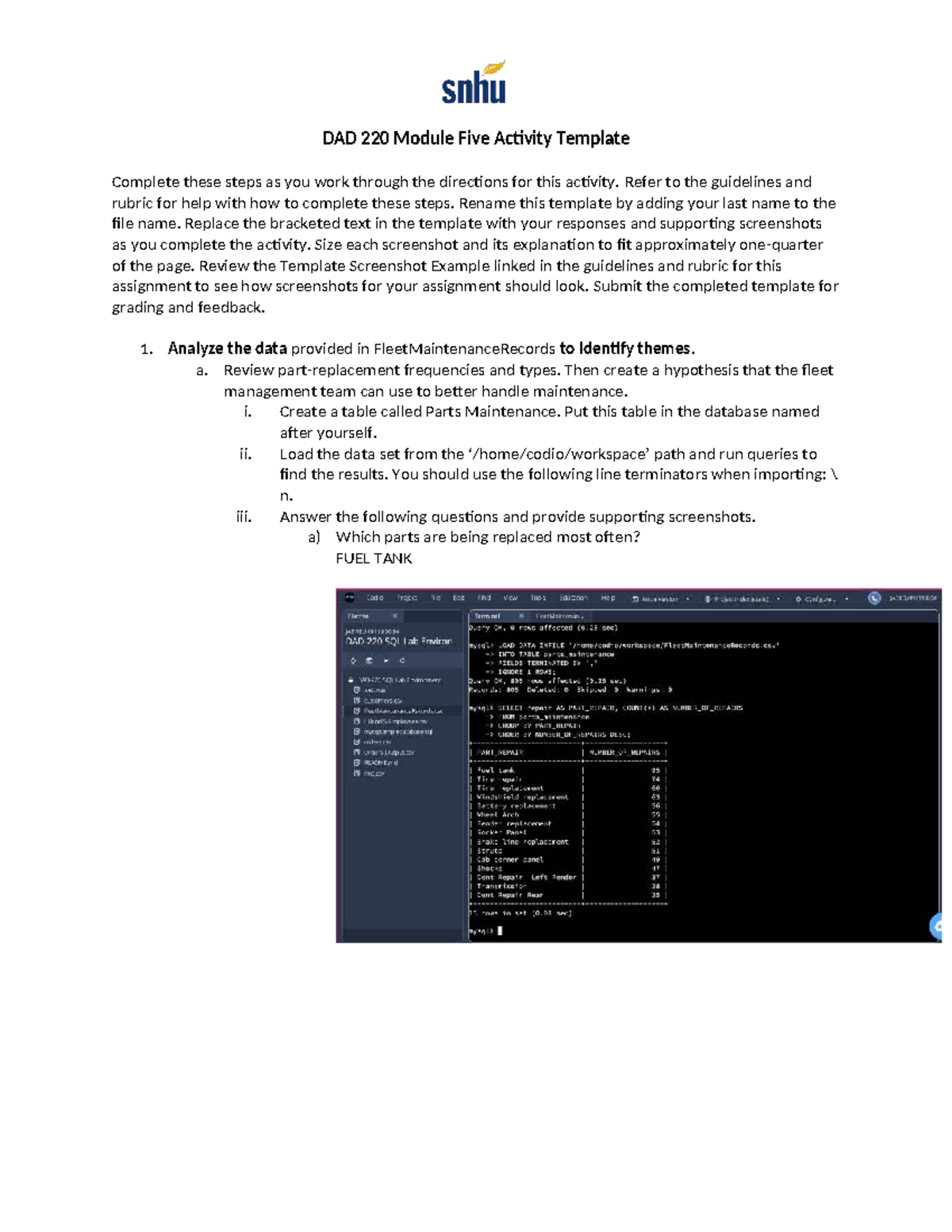 DAD 220 Module 5 Activity: Data Analysis and Reporting Guide - Studocu