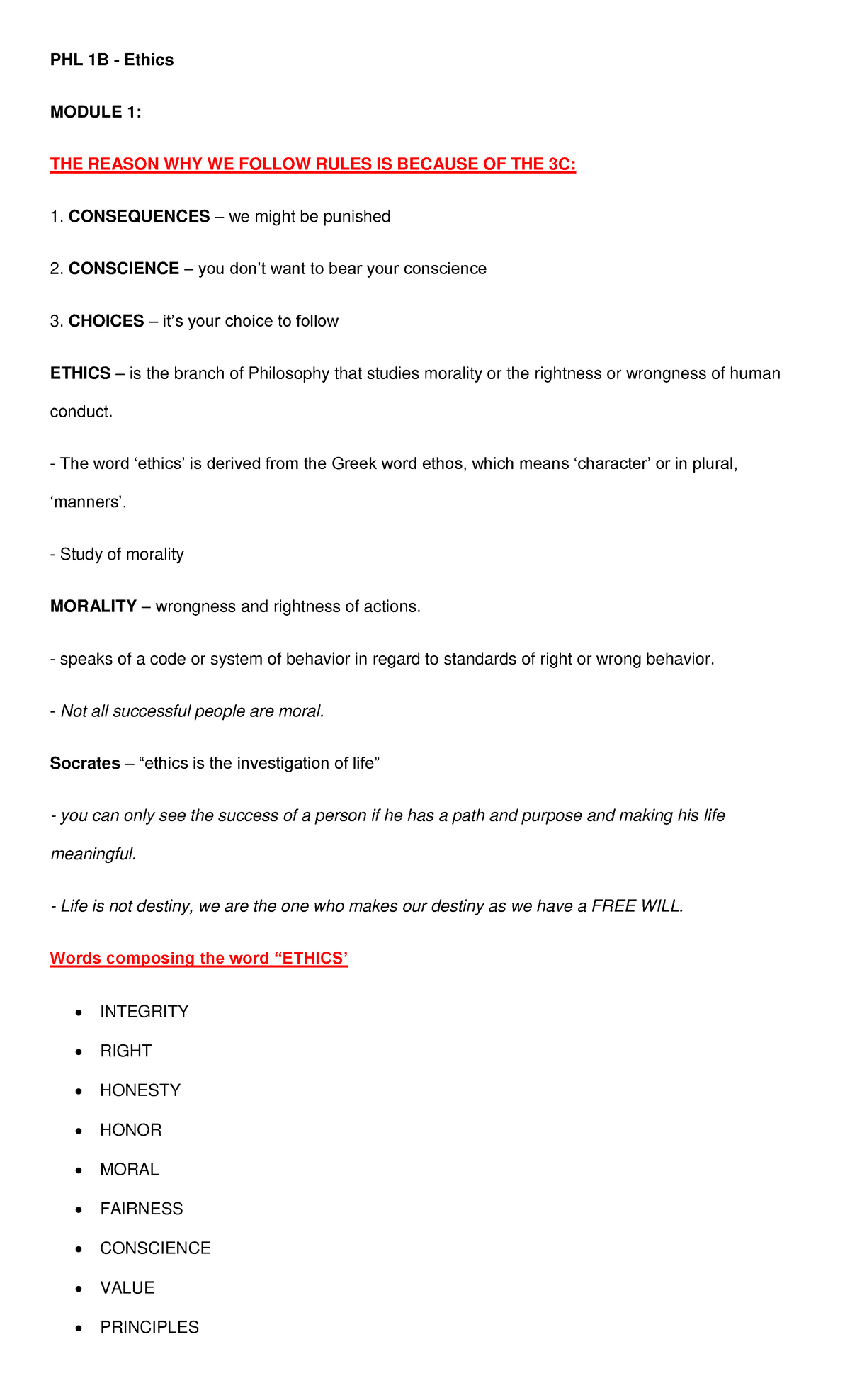 PHL 1B Ethics: Module 1 & 2 - Understanding Morality and Culture - Studocu