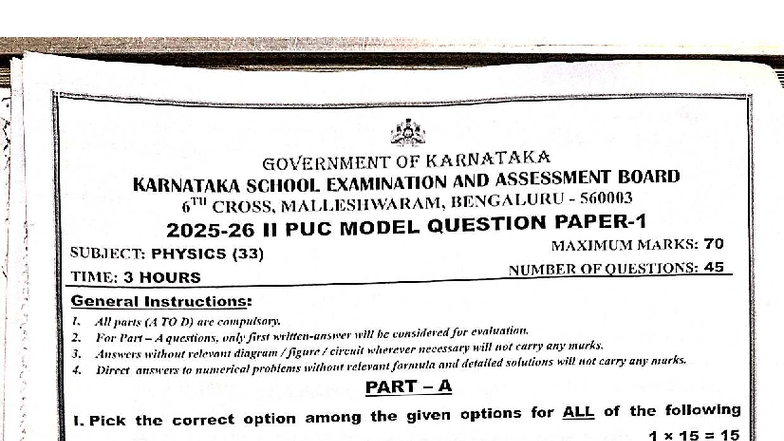 2025-2026 II PUC Physics Model Question Paper (MQP 1) - Studocu