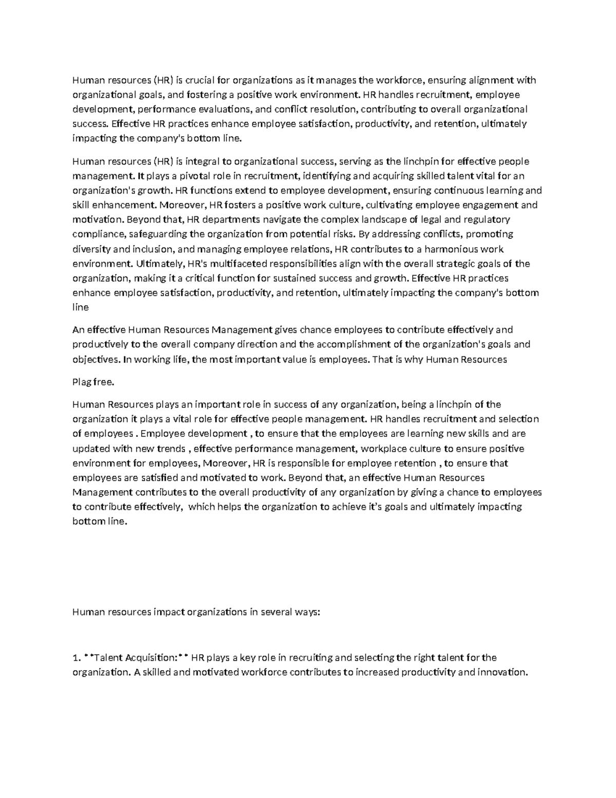 HRM 101: Impact of Human Resources on Organizational Success - Studocu