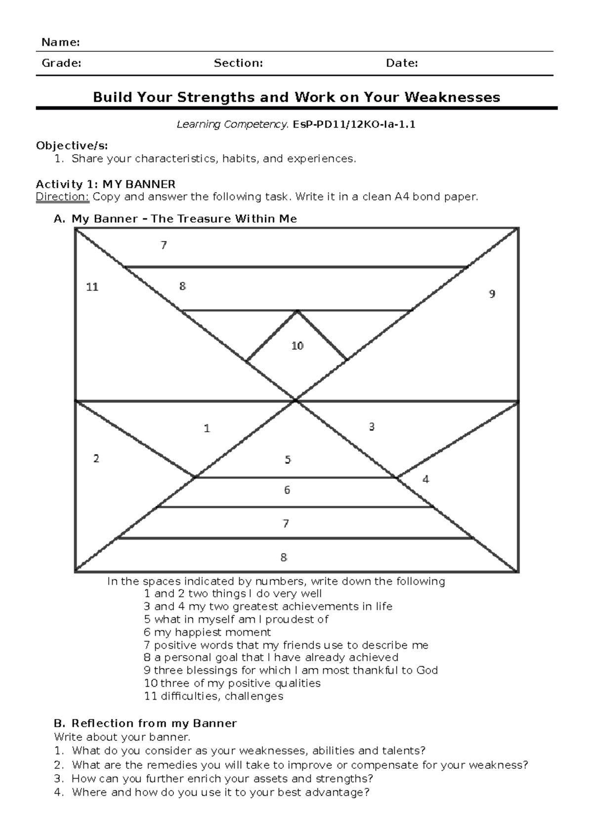 2 - Strengths and Weaknesses - Name: Grade: Section: Date: Build Your ...