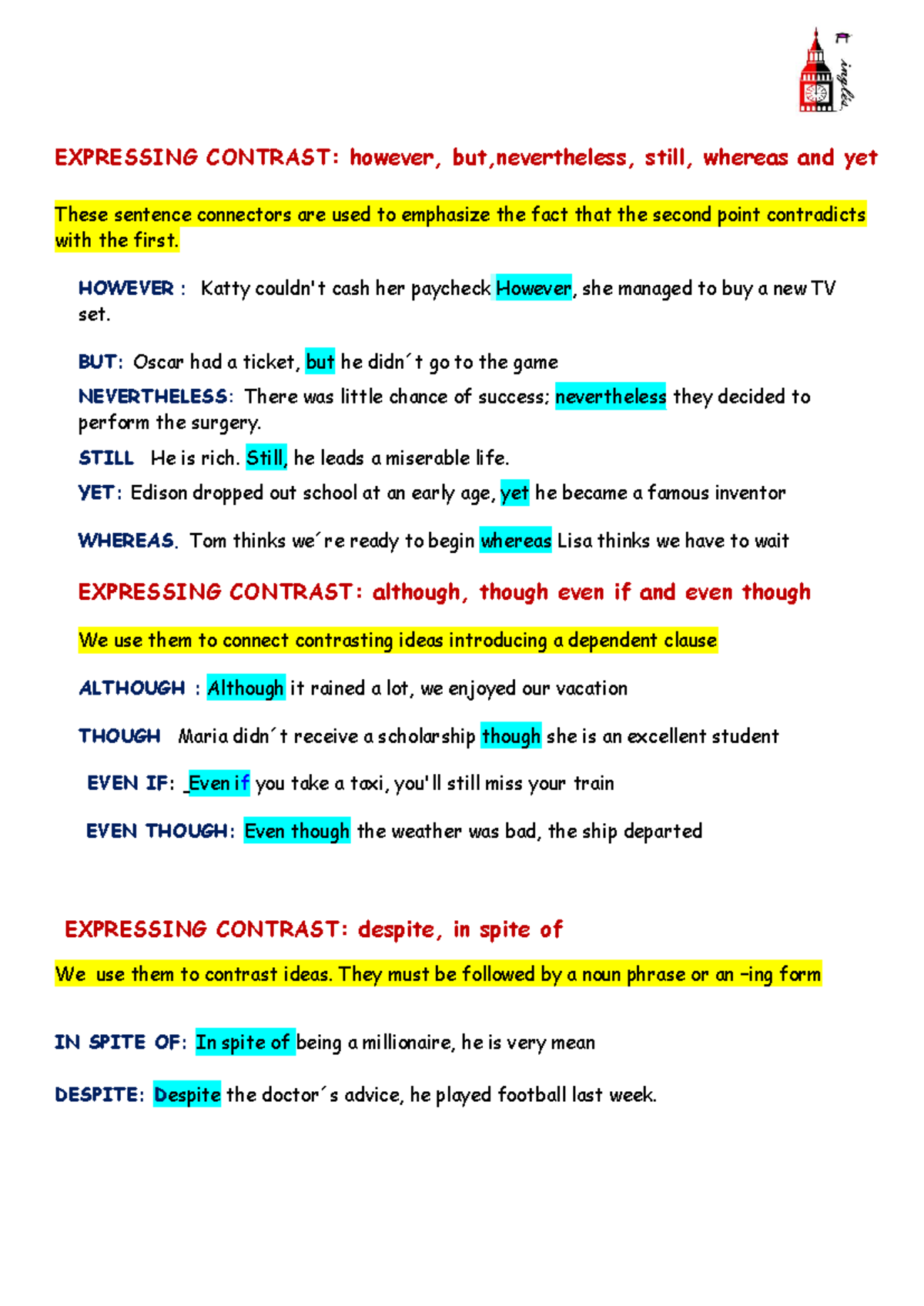Conjunctions of Contrast: Expressing Differences in English - Studocu