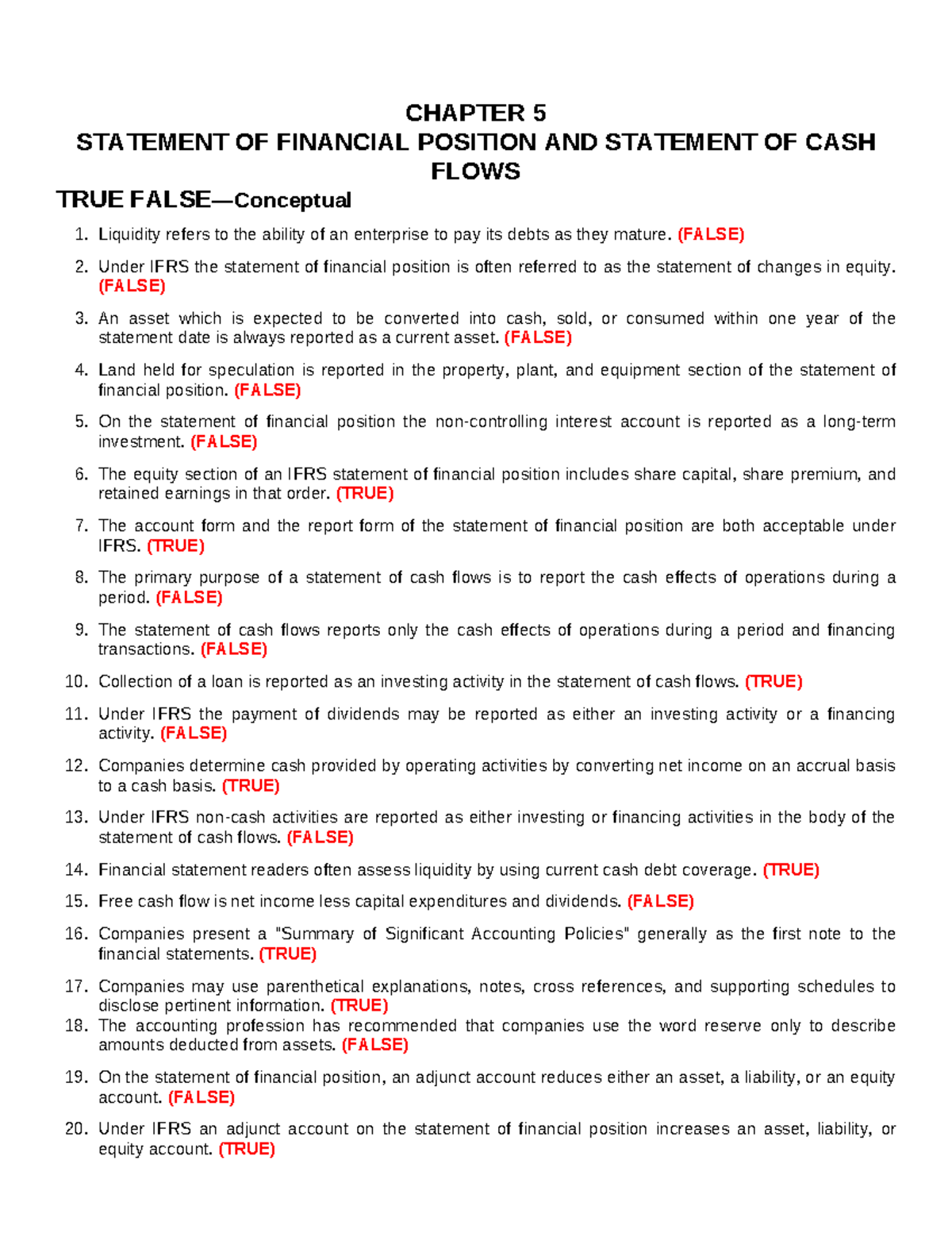 CHAPTER 5: FINANCIAL POSITION & CASH FLOWS REVIEW (ACCT 101) - Studocu
