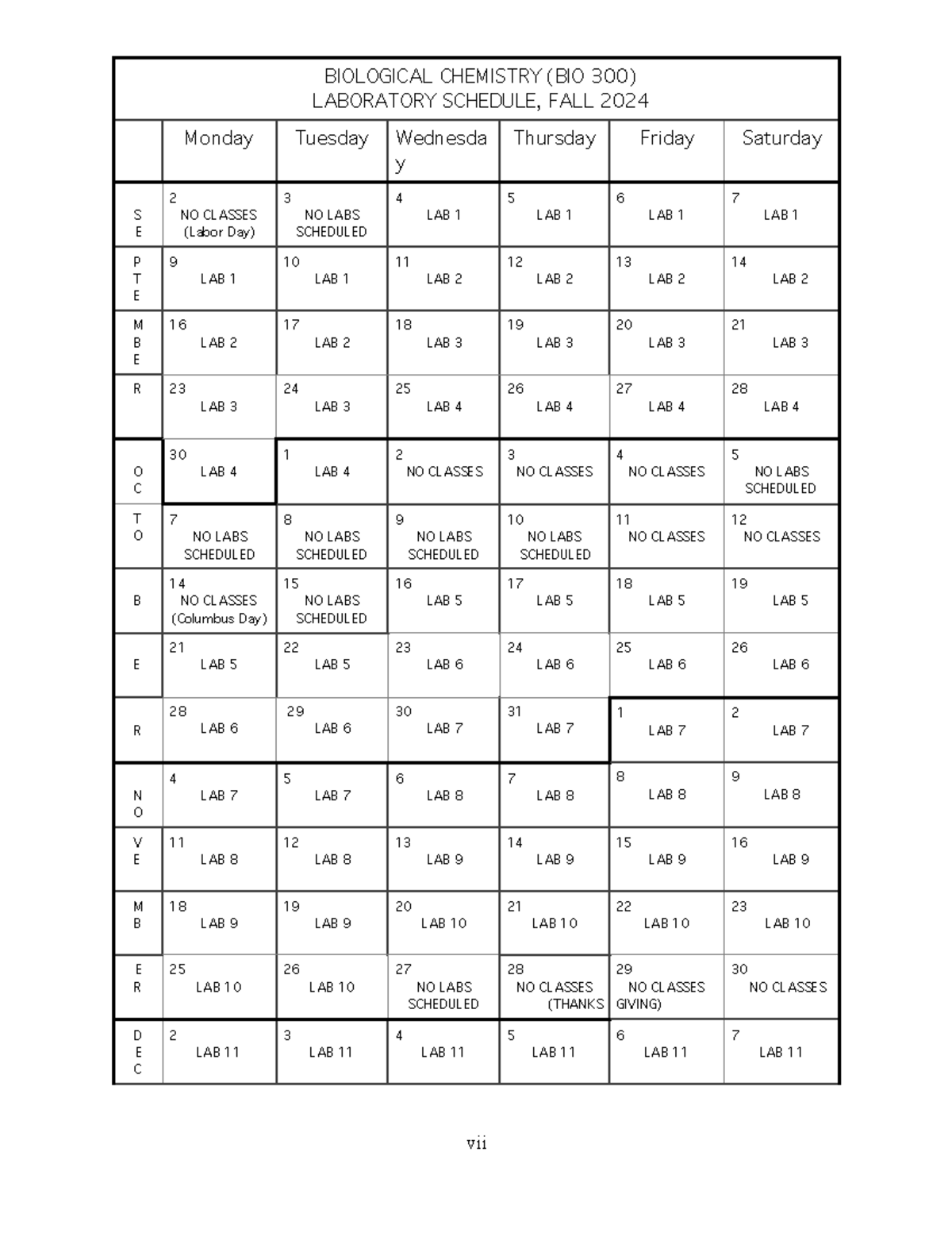 Lab Schedules - FALL 2024 - BIOLOGICAL CHEMISTRY (BIO 300) LABORATORY ...