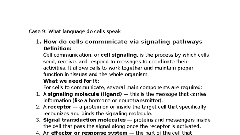 Case Study 9: Cell Communication and Signaling Pathways - Studeersnel