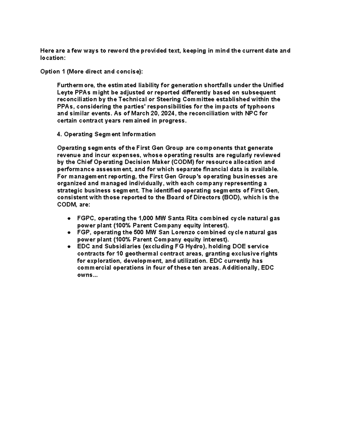 Operating Segments Overview - First Gen Group Analysis - Studocu