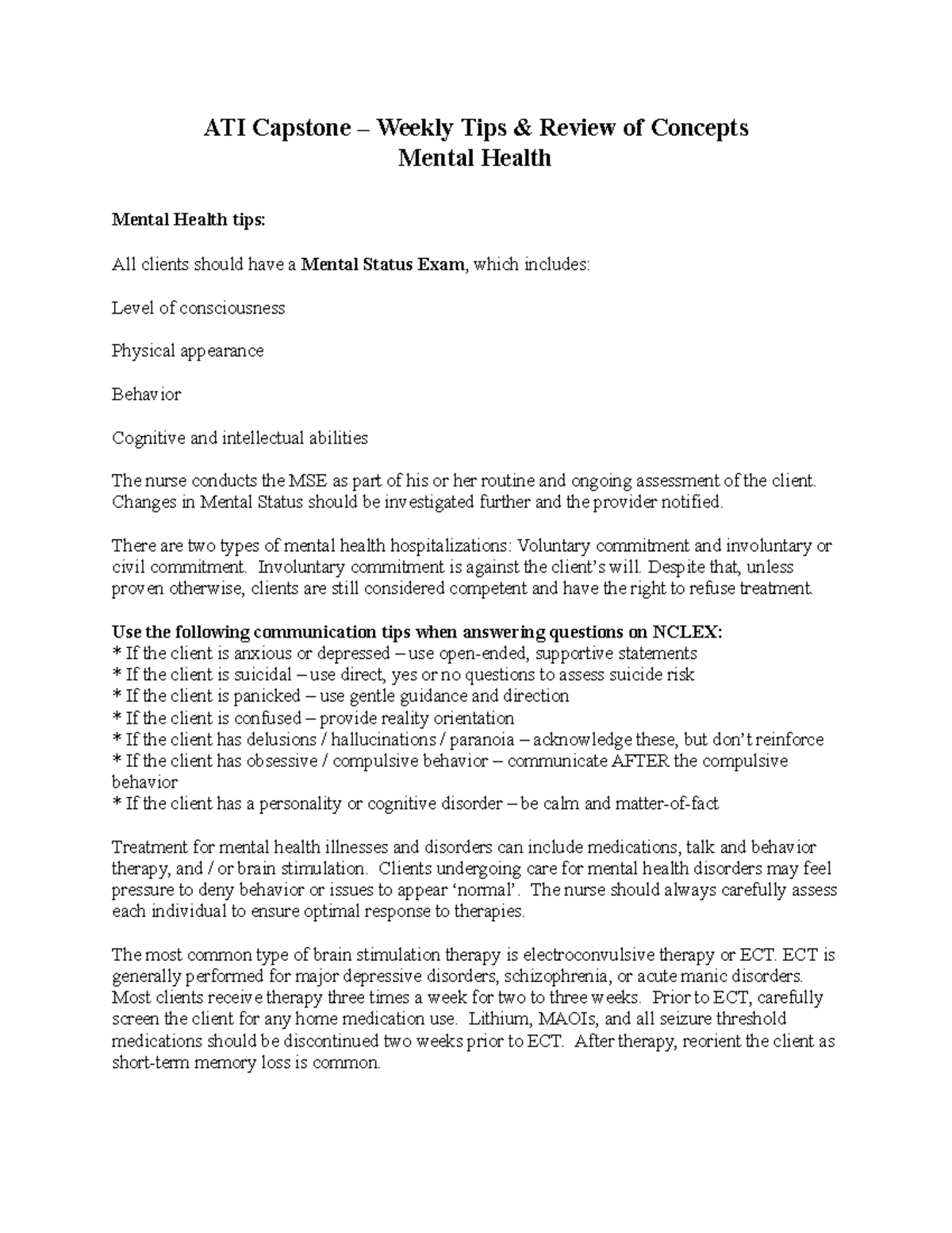 ATI Capstone: Essential Mental Health Tips & Concepts Review - Studocu
