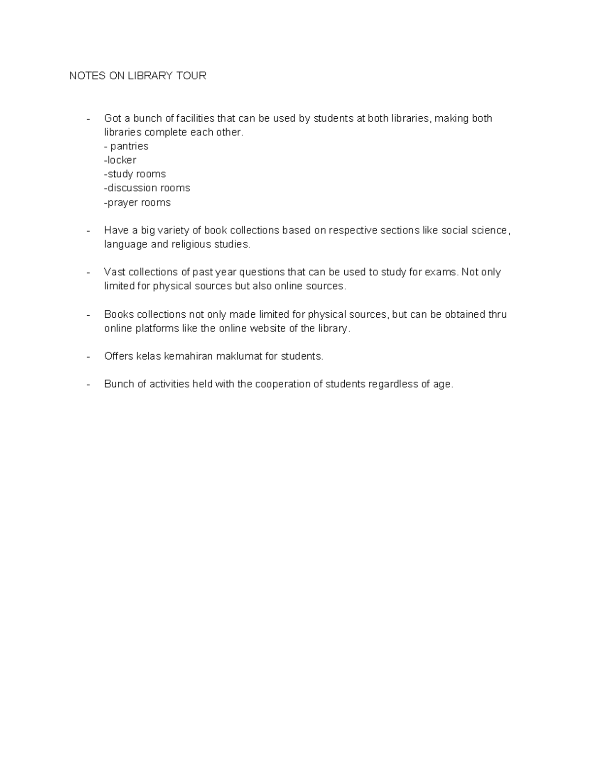 UED Topic 3: Library Tour Notes on Facilities and Resources - Studocu