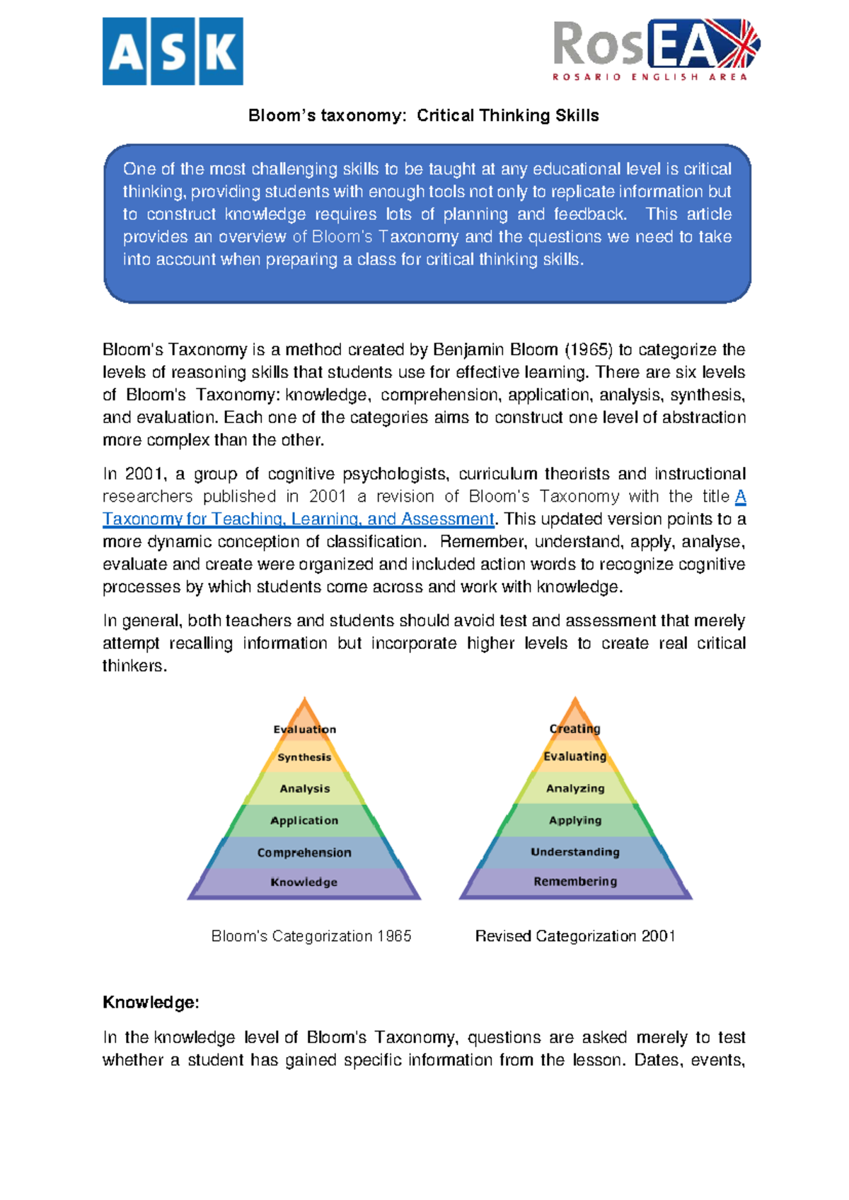 Bloom's taxonomy: Critical thinking skills overview and application ...