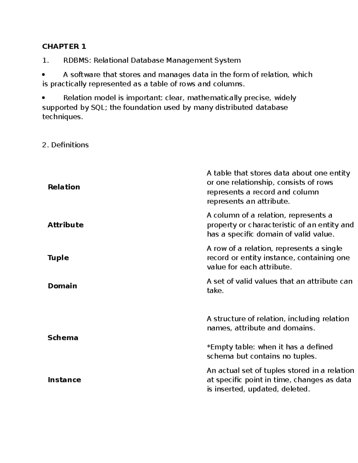 RDBMS Concepts and Normalization: Chapter 1 Overview - Studocu