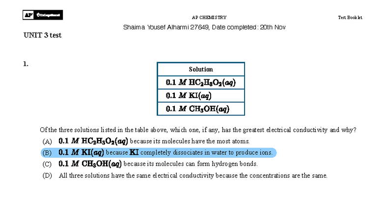 AP CHEMISTRY UNIT 3 Summative Test Review - Studocu