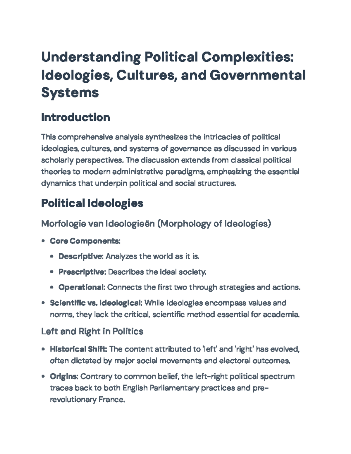 Political Complexities: Ideologies & Governance Systems Overview - Studocu