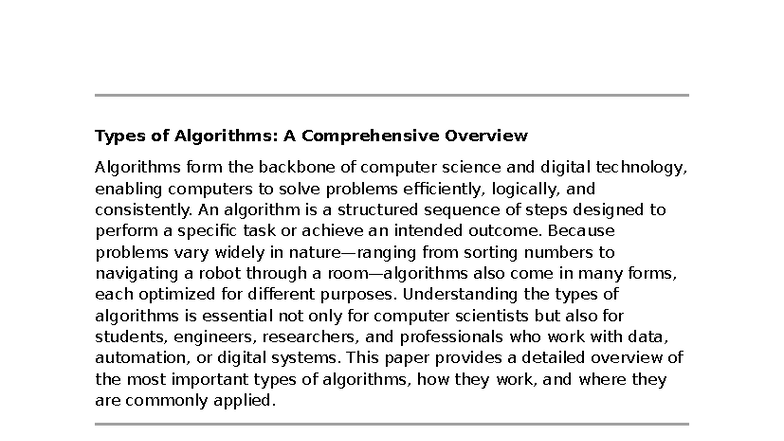 Types of Algorithms: A Comprehensive Overview for CS101 - Studocu