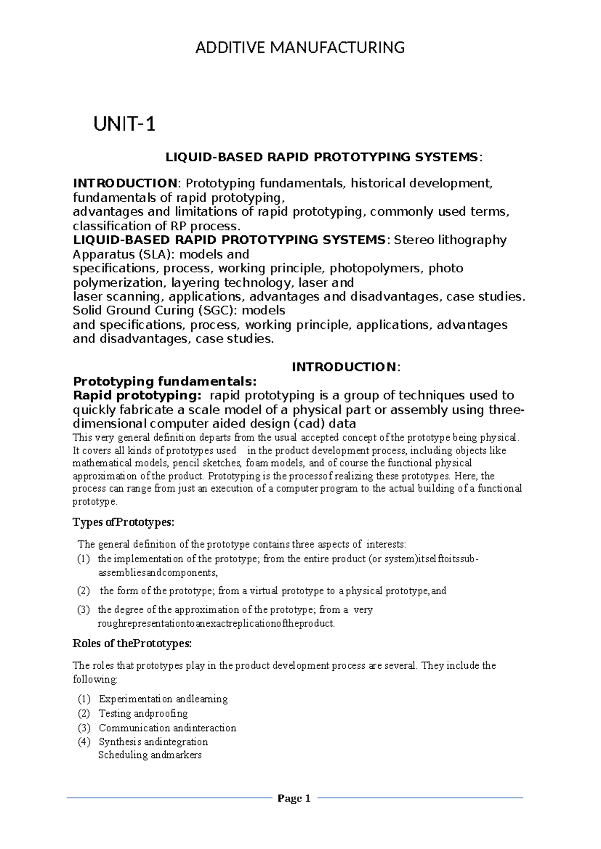 Liquid-Based Rapid Prototyping Systems: Unit 1 Overview and Insights - Studocu