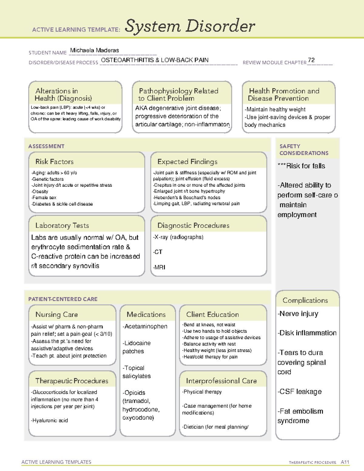 ATI Active Learning Template: Osteoarthritis & Musculoskeletal ...