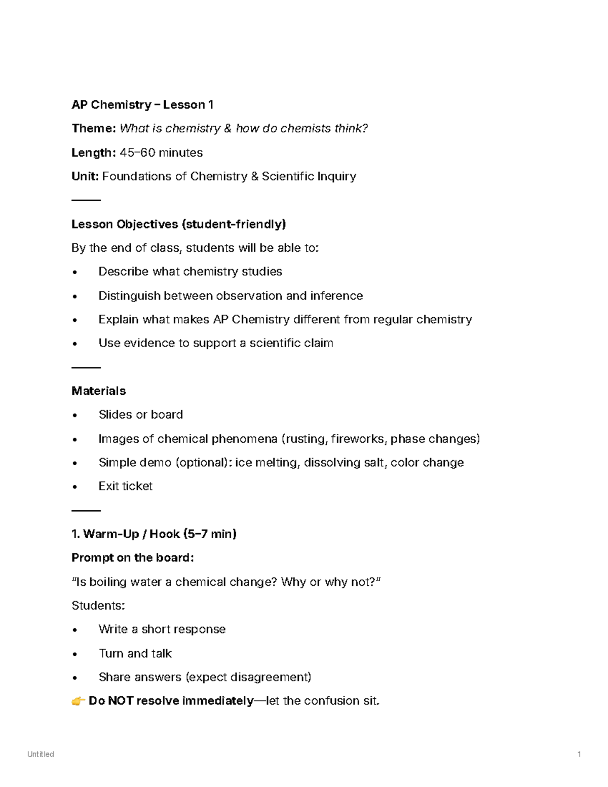 AP Chemistry Lesson 1: Understanding Chemistry and Scientific Inquiry ...