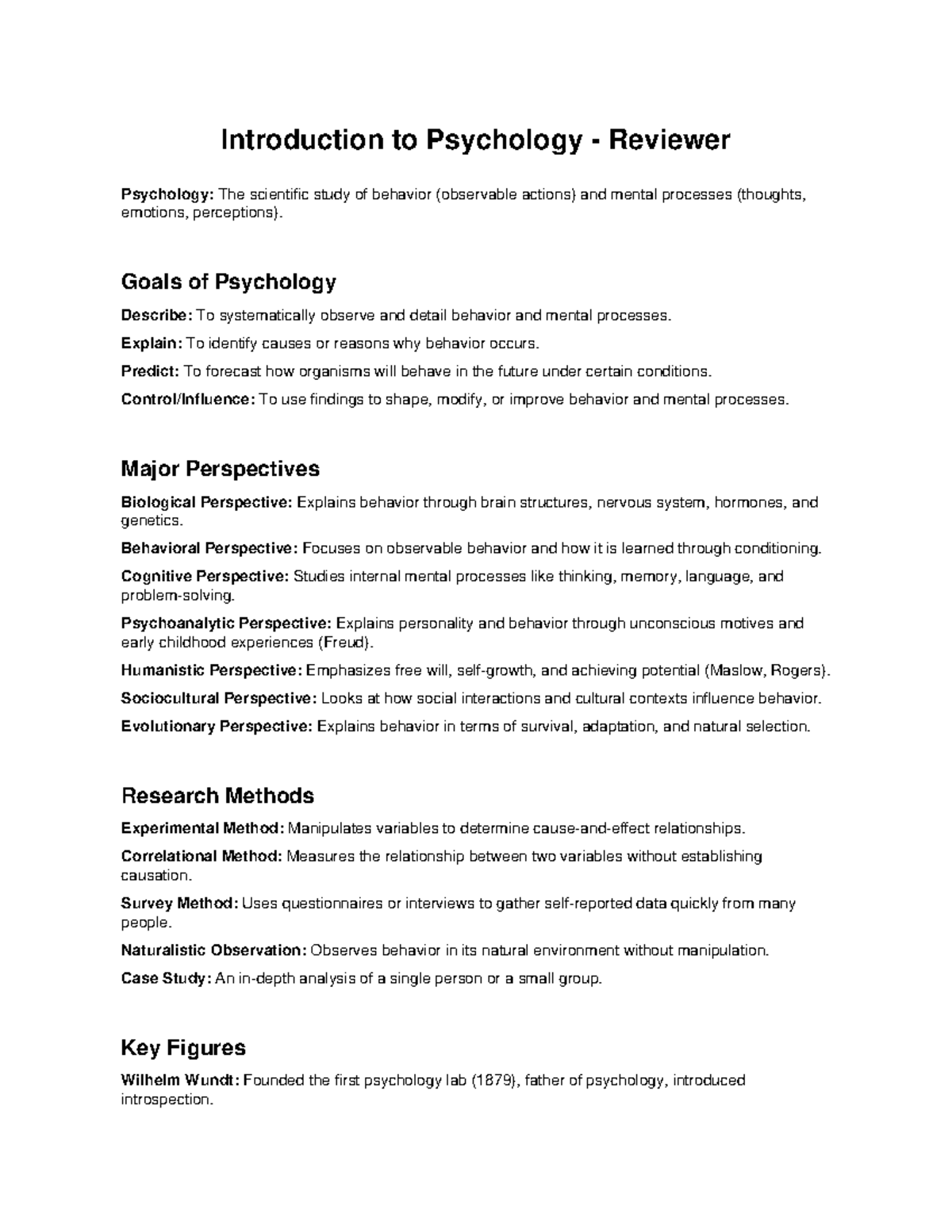 PSY101: Introduction to Psychology Study Guide - Studocu