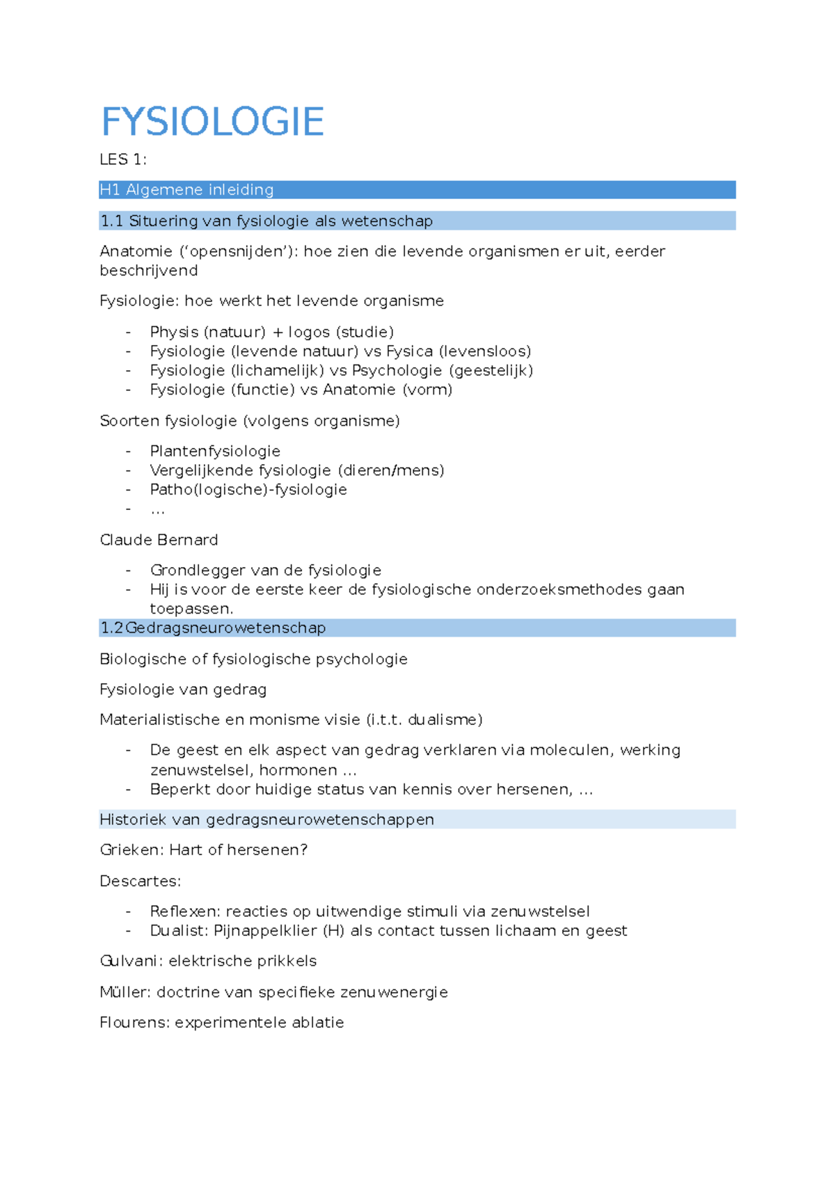 FYSIOLOGIE LES 1: Algemene Inleiding en Basisconcepten - Studocu