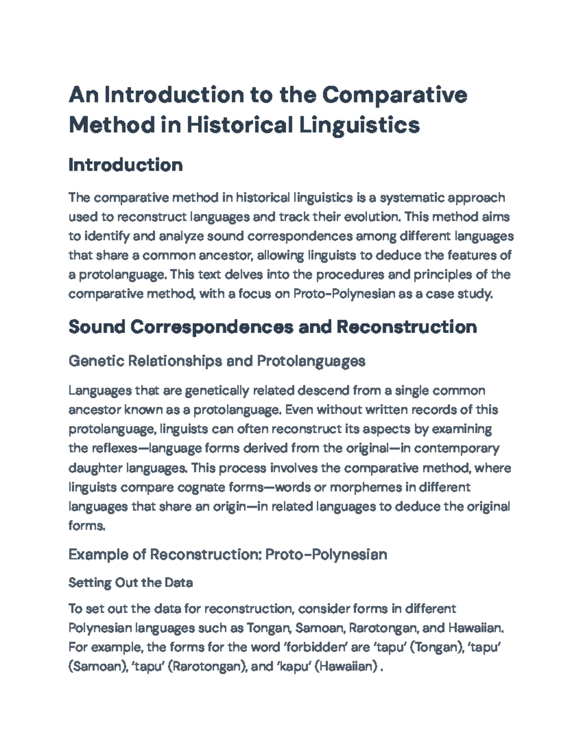 Comparative Method in Historical Linguistics: Focus on Proto-Polynesian ...