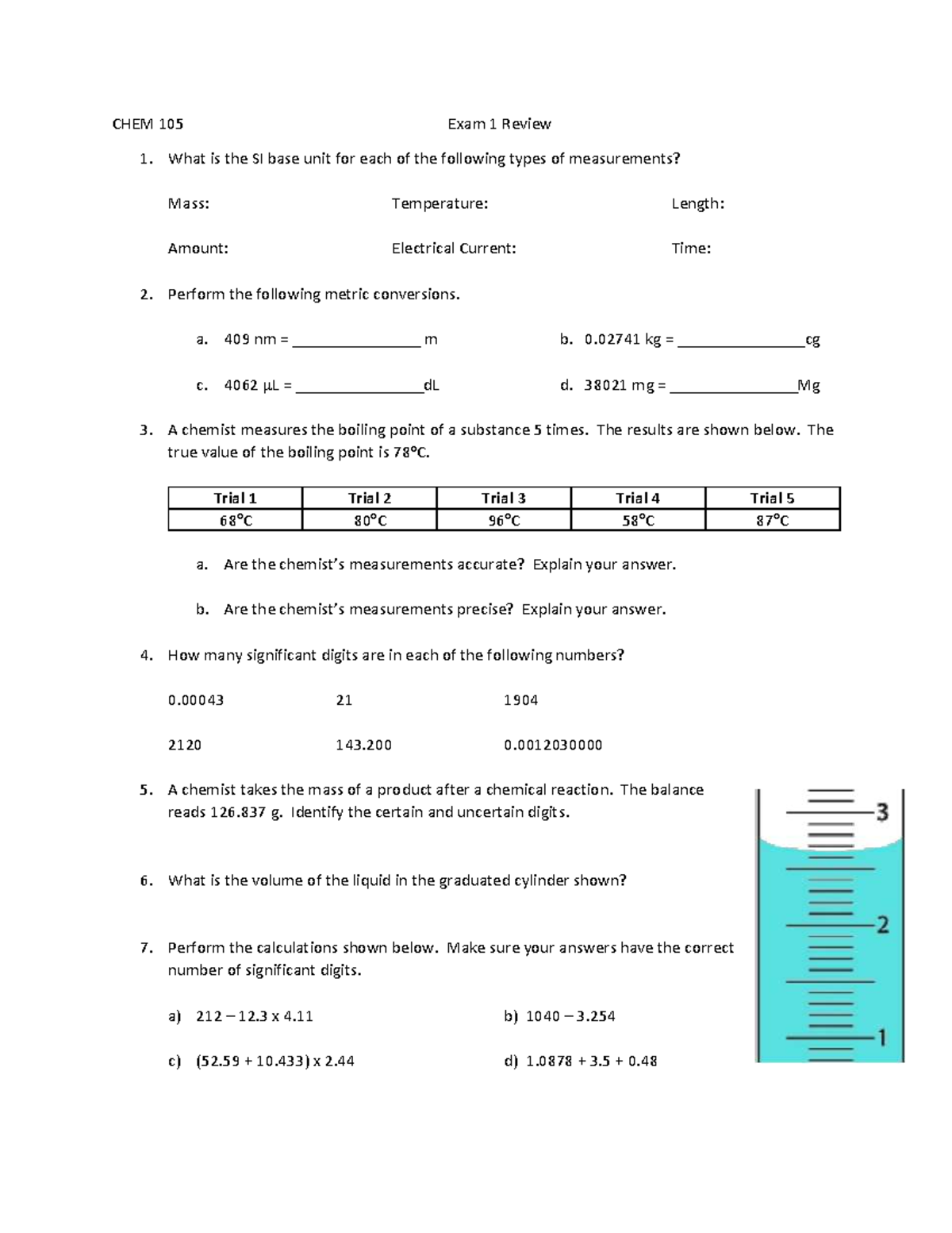 CHEM 105 Final Exam Review: Key Concepts & Practice Problems - Studocu