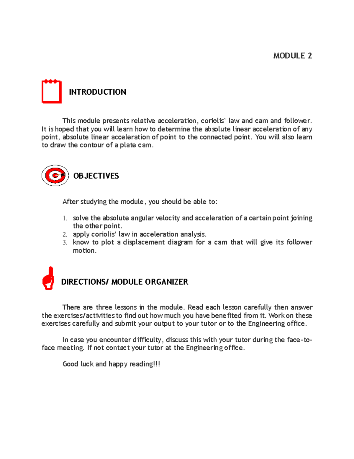 Module 2 lesson 1 - Machine Elements - DIRECTIONS/ MODULE ORGANIZER ...