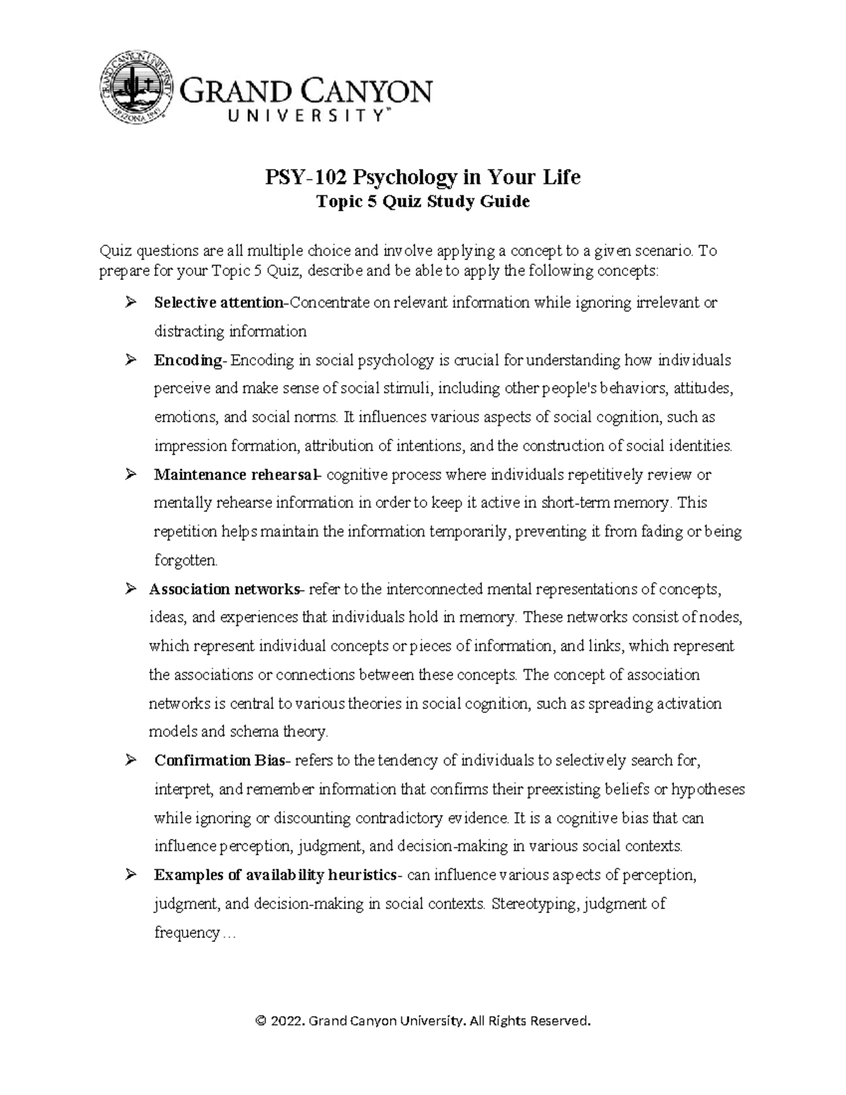 PSY-102 Topic 5 Quiz Study Guide: Memory & Cognitive Concepts - Studocu