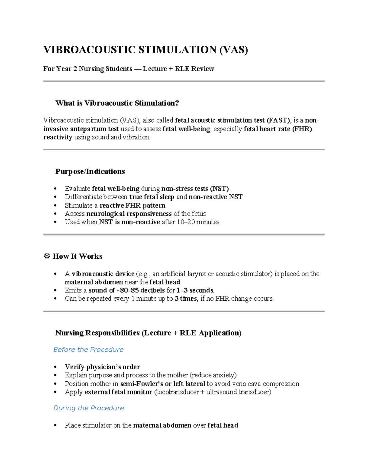VIBROACOUSTIC STIMULATION (VAS) Lecture RLE Review for Year 2 Nursing ...