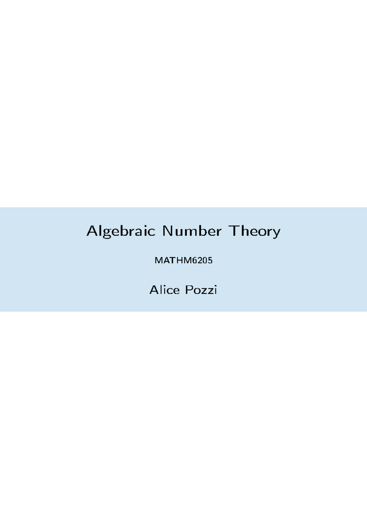Algebraic Number Theory Lecture Notes MATHM6205 - Studocu