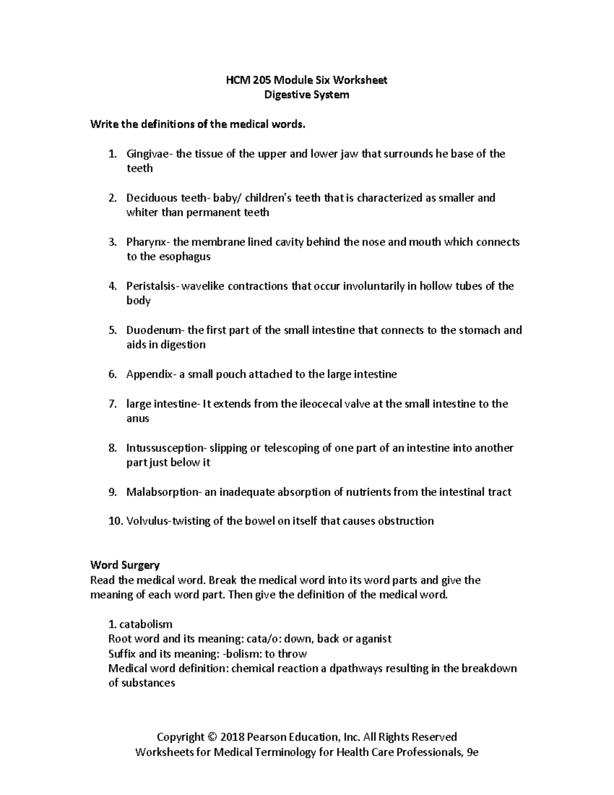 HCM 205 Module Six Worksheet: Digestive System Medical Terms - Studocu