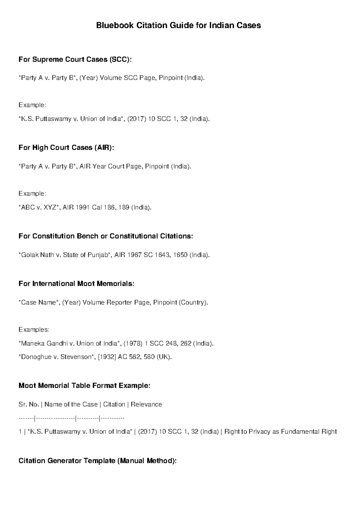 Bluebook Citation Guide for Indian Cases (SCC & AIR) - Studocu