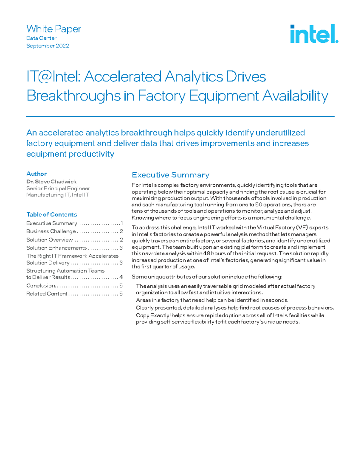 Intel it factory equipment availability analytics paper - White Paper ...