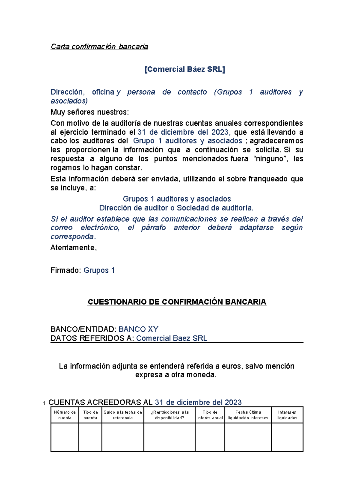 Carta de Confirmación Bancaria - Prácticas 2023 - Studocu